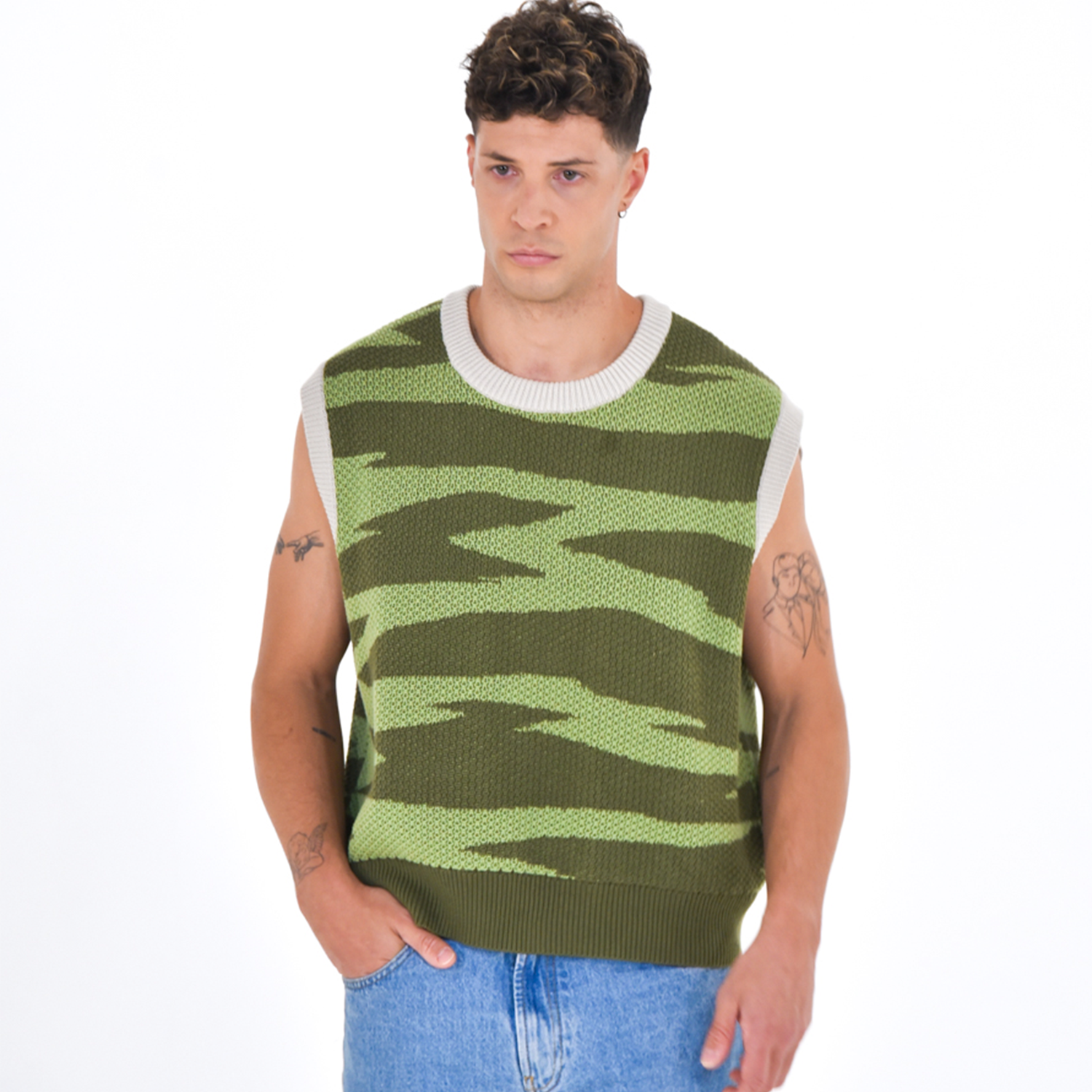 Knitted Jacquard Vest GREEN/GREEN – Daniel Chong