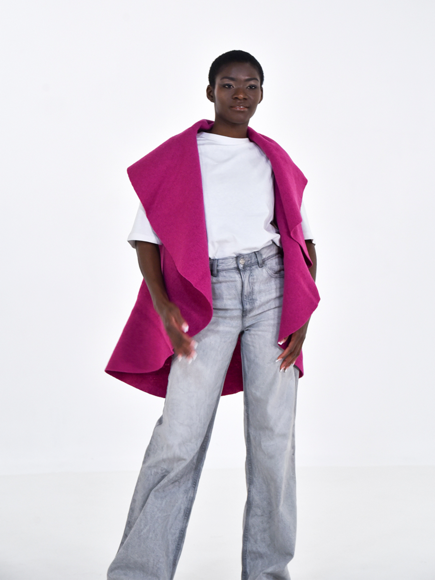 100% Fuchsia wool cape – Daniel Chong